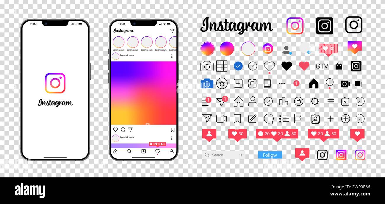 Instagram design. Set instagram screen social media and social network ...