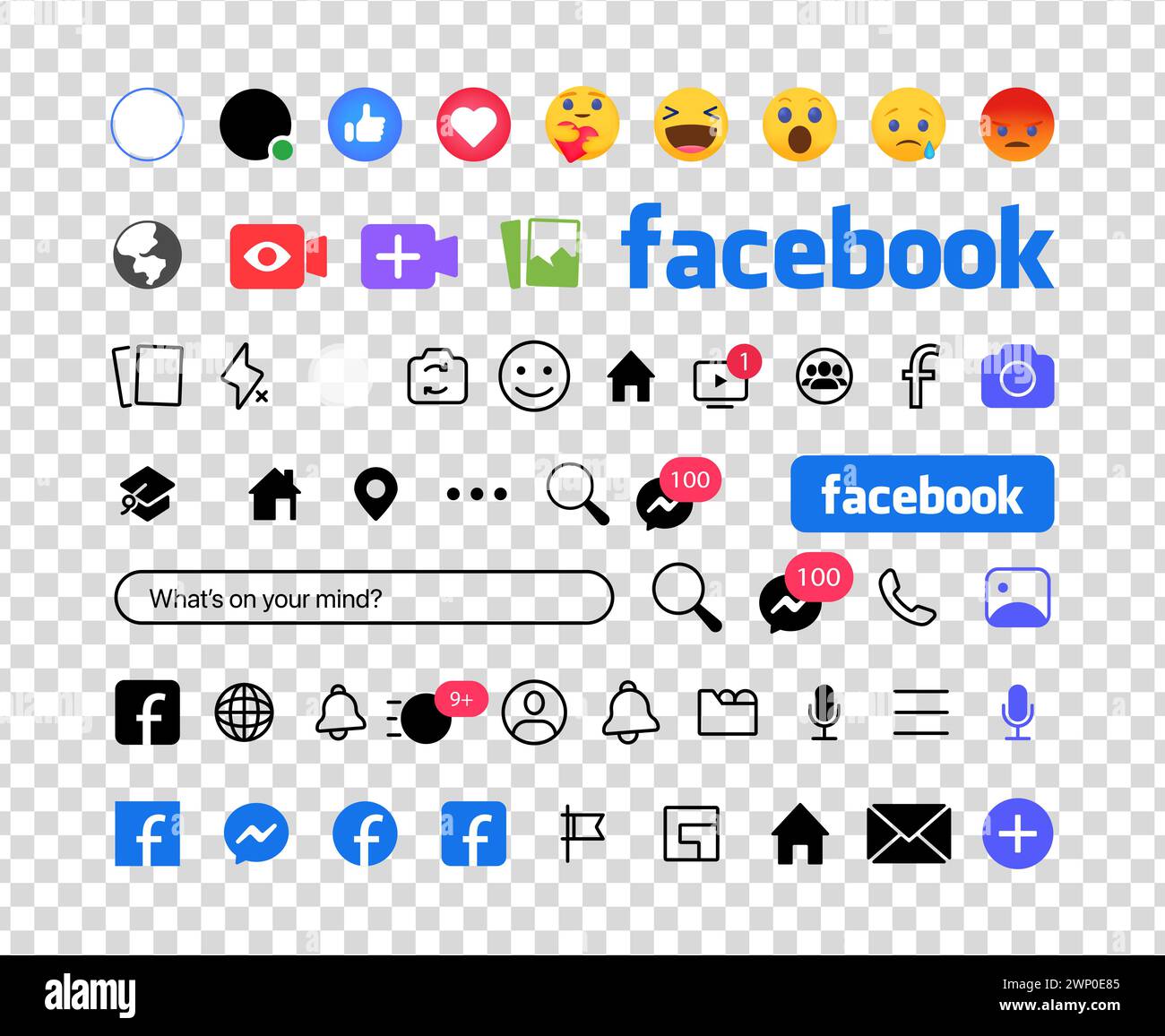 Facebook button icon. Set screen social media and social network ...