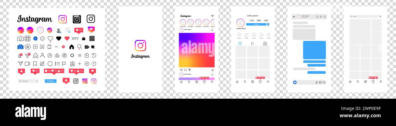 Instagram design. Set instagram screen social media and social network ...