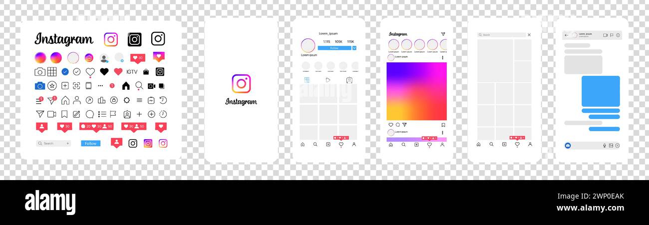Instagram design. Set instagram screen social media and social network ...