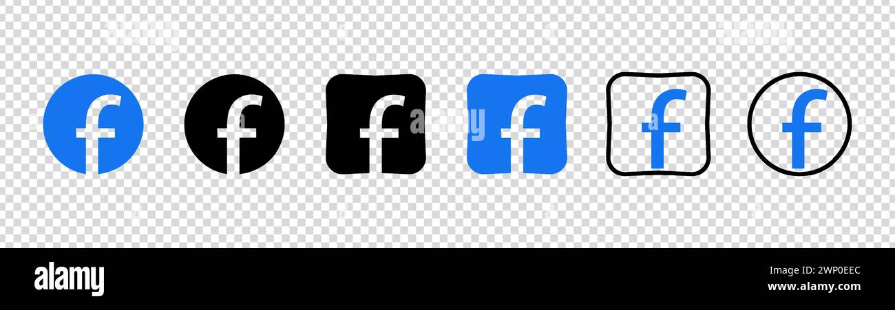Collection of Facebook icons. Social media logo. Line art and flat ...