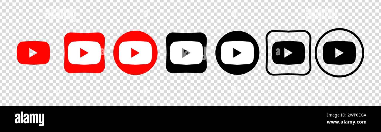 Collection of different YouTube icons. Social media logo. Line art and ...