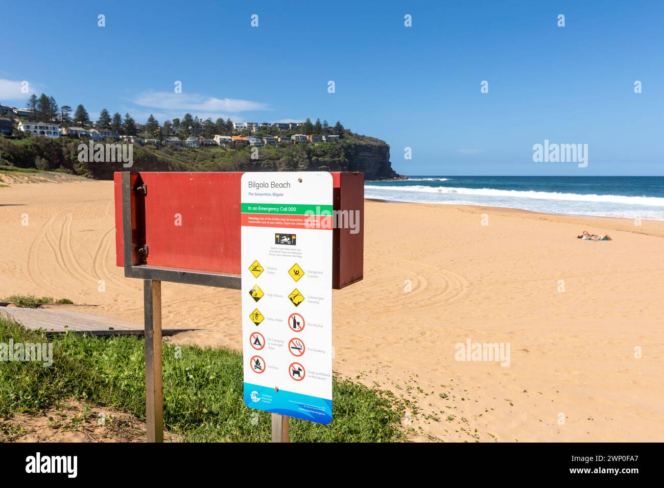 Bilgola Beach, one of Sydney's famous northern beaches, blue sky autumn ...