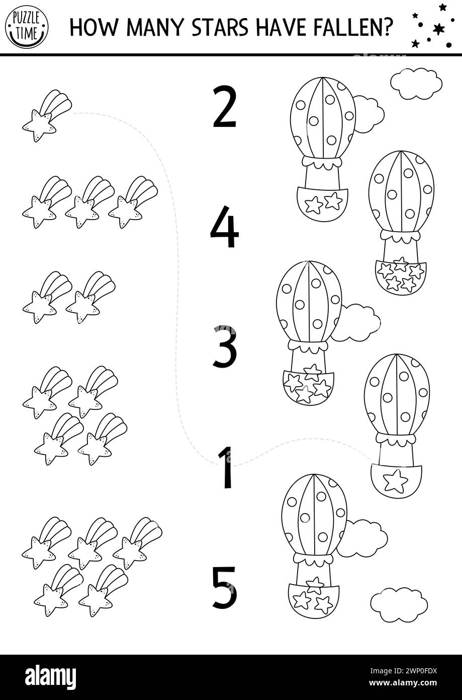 Black and white match the numbers unicorn game with fallen stars and ...