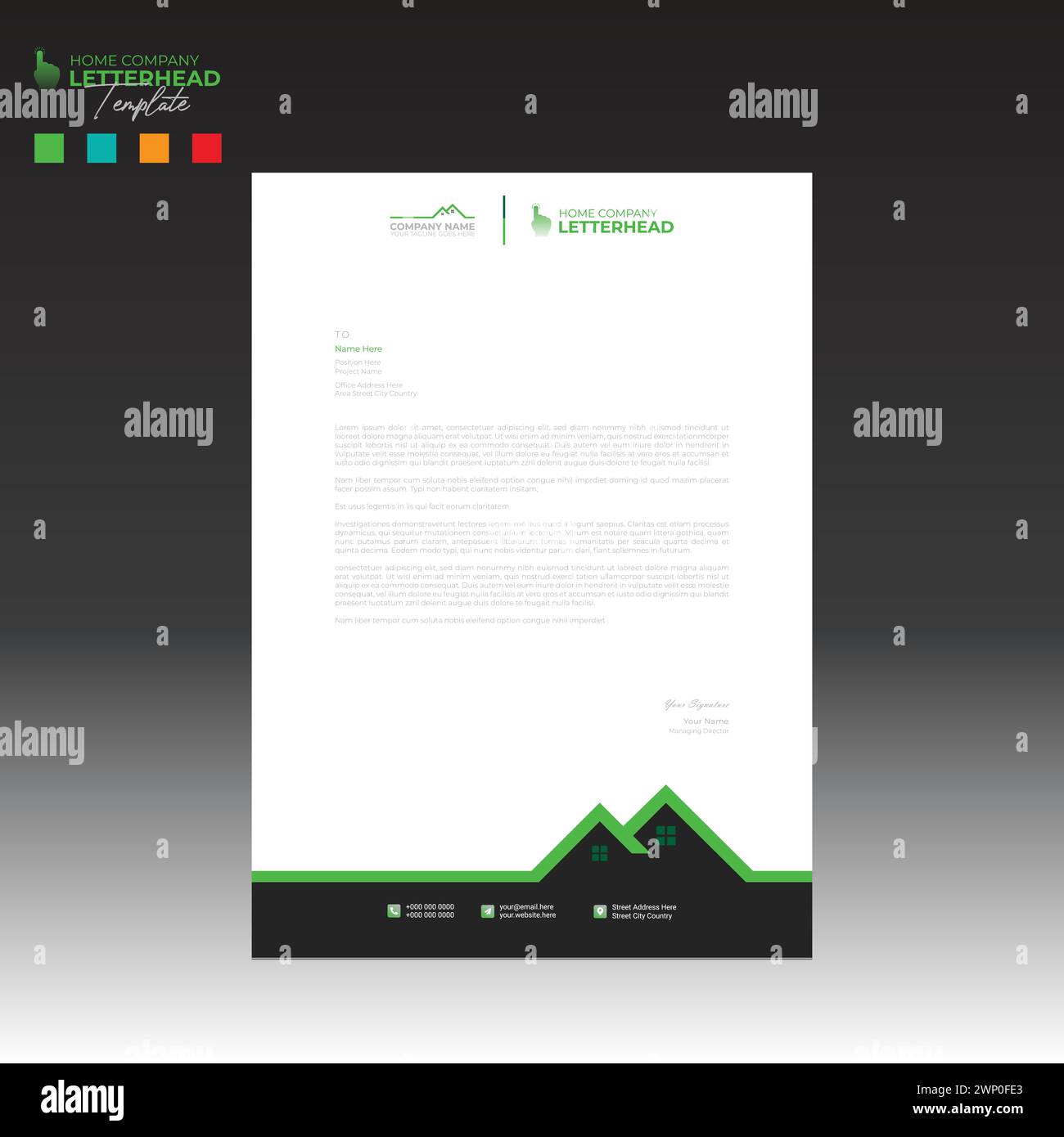 4 colored vector letterhead design for home and building company use ...