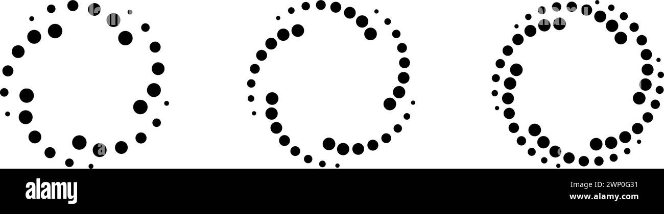 Dot gradient round spiral frame. Halftone effect vortex circle icon with dotted pattern ...