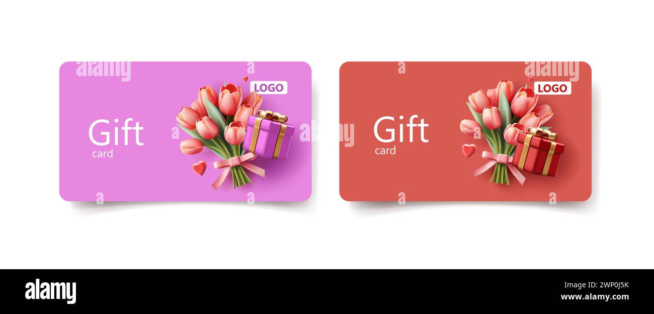 Gift certificate template with Realistic 3d render spring tulips ...