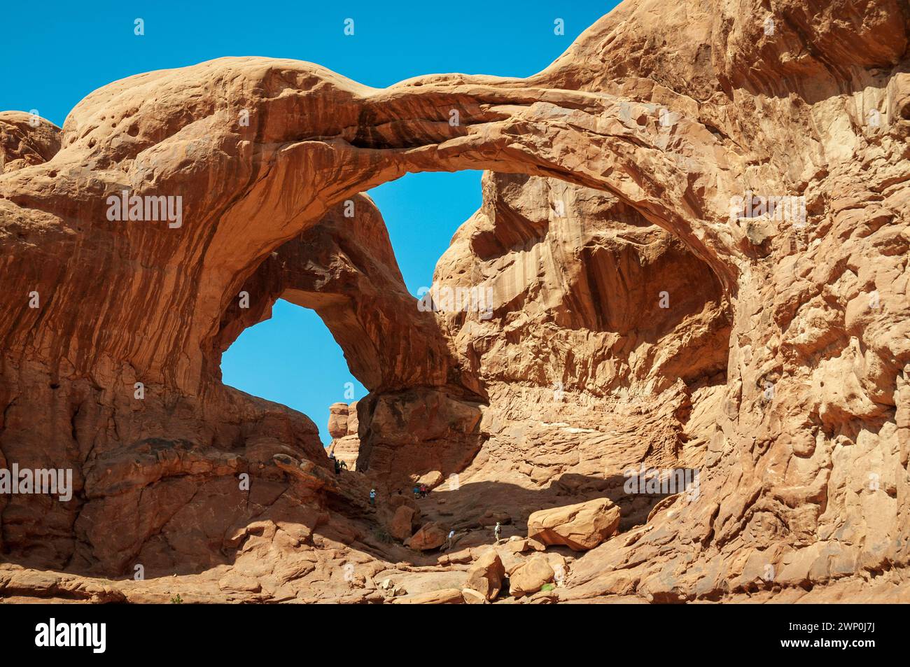 Double Arch at Arches National Park, in eastern Utah, USA Stock Photo ...