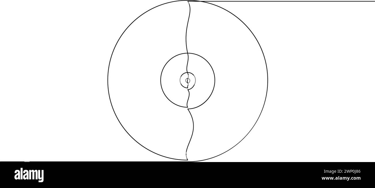 Vinyl audio record continuous line drawing. Vintage LP disk drawn in ...