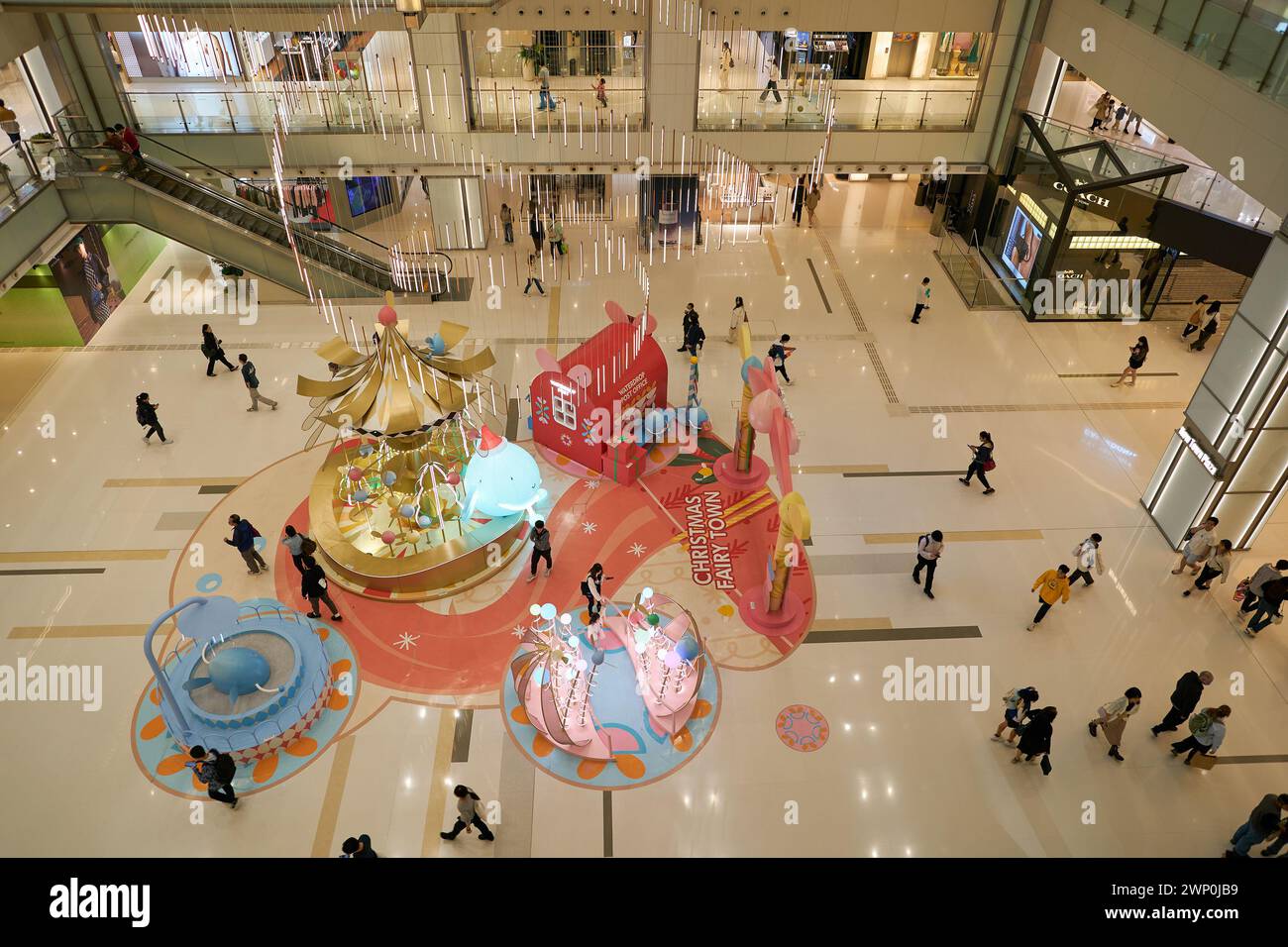 HONG KONG, CHINA - DECEMBER 04, 2023: Christmas installation inside New Town Plaza shopping mall ...
