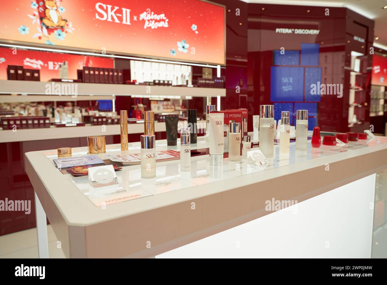 HONG KONG, CHINA - DECEMBER 04, 2023: cosmetic products displayed at SK ...