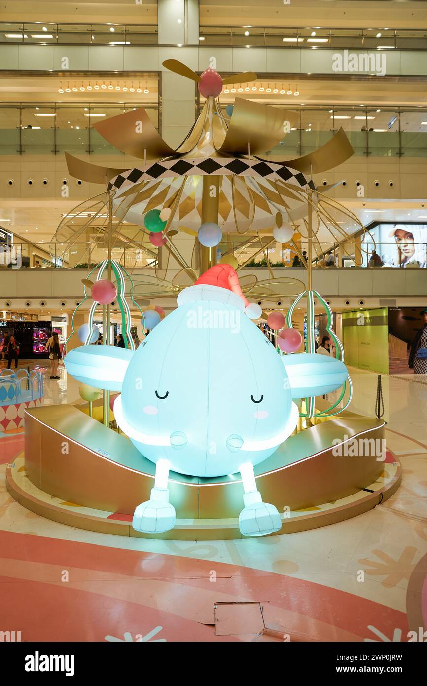 HONG KONG, CHINA - DECEMBER 04, 2023: Christmas installation inside New Town Plaza shopping mall ...