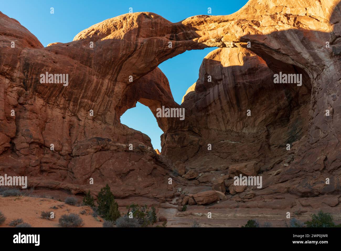 Double Arch at Arches National Park, in eastern Utah, USA Stock Photo ...