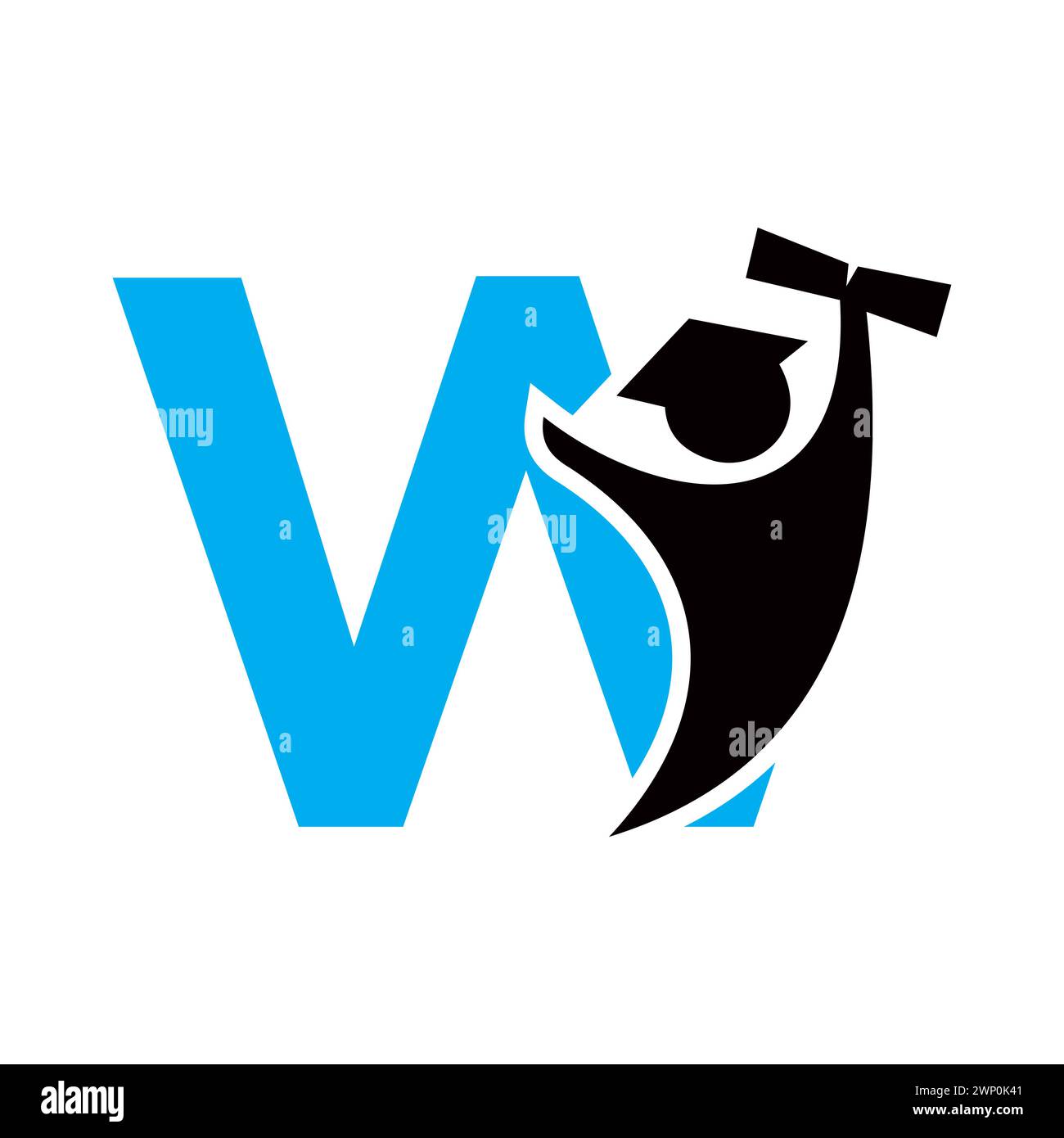 Letter W Education Logo Design. Graduation Symbol With Human Holding ...