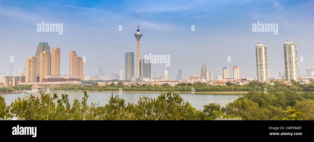 Panorama of the skyline of Tianjin with the TV tower and apartment ...