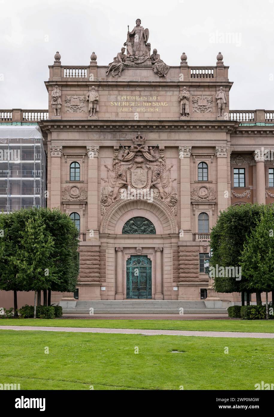 Stockholm, Sweden - July 26, 2023: View from Riksplan on the East Wing of the Riksdag on ...