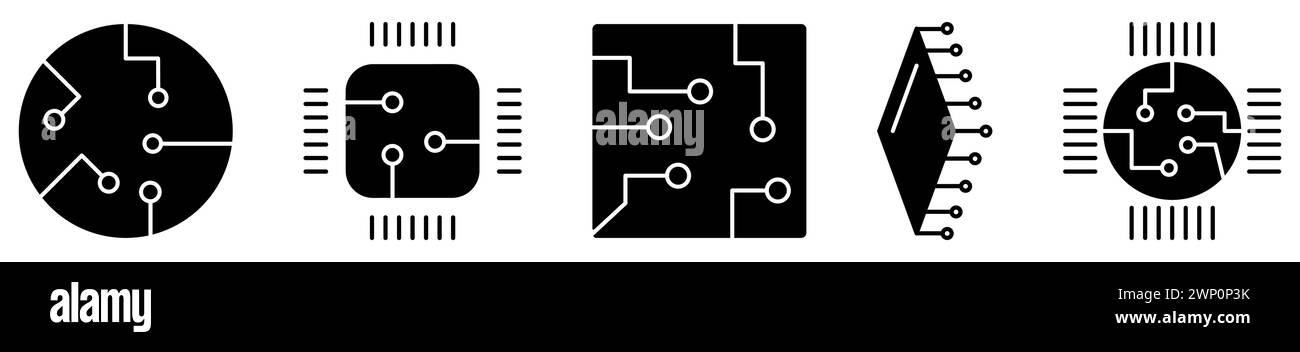 Set of circuit board icons. Technology scheme circles and squares ...