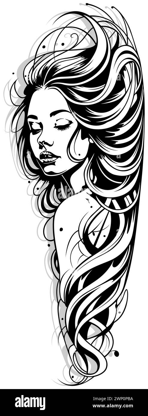 Drawing of Woman with Flowing Hair Stock Vector Image & Art - Alamy