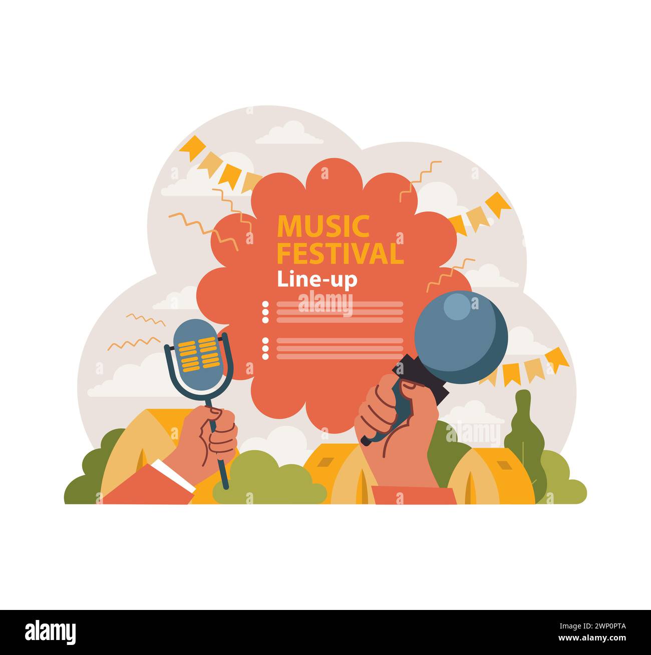 Music Festival anticipation with vibrant scene: hands holding a ...