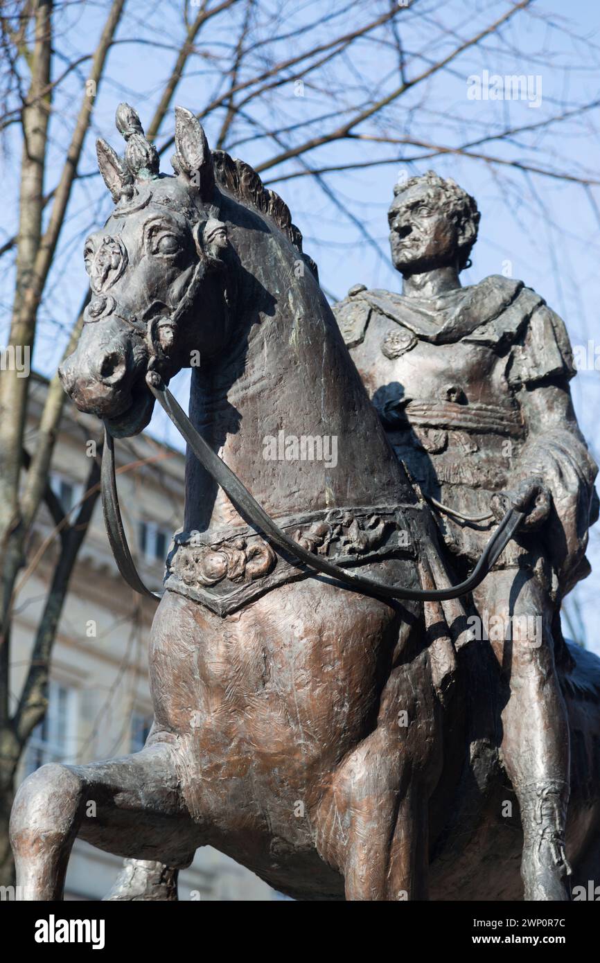 UK, Gloucester,bronze statue of Emperor Nerva, who is acknowledged as ...