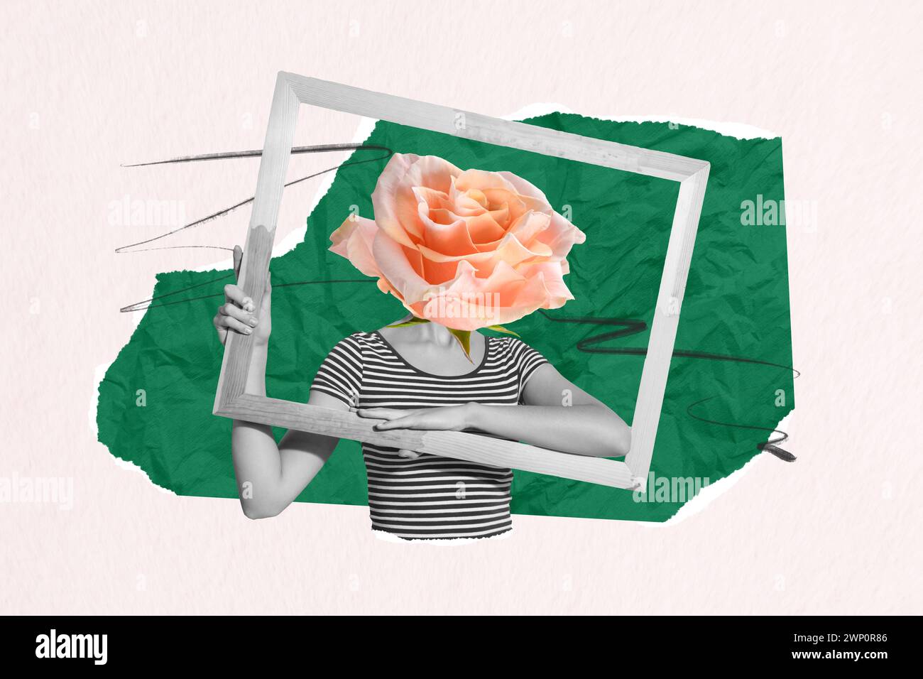 Collage exclusive magazine of unknown unusual faceless person peeking ...