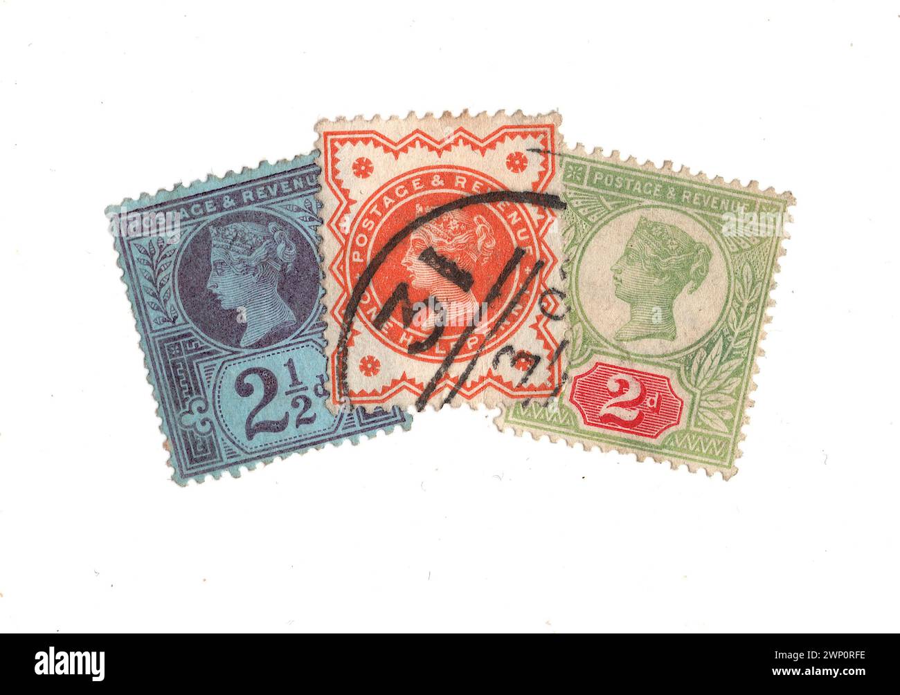 A montage of vintage Queen Victoria postage stamps from Great Britain ...