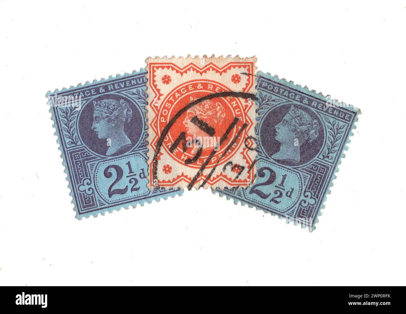 A montage of vintage Queen Victoria postage stamps from Great Britain ...