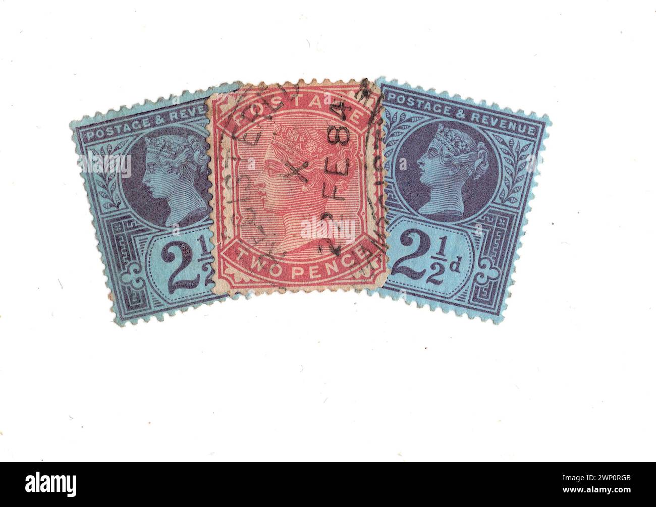 A montage of vintage Queen Victoria postage stamps from Great Britain ...