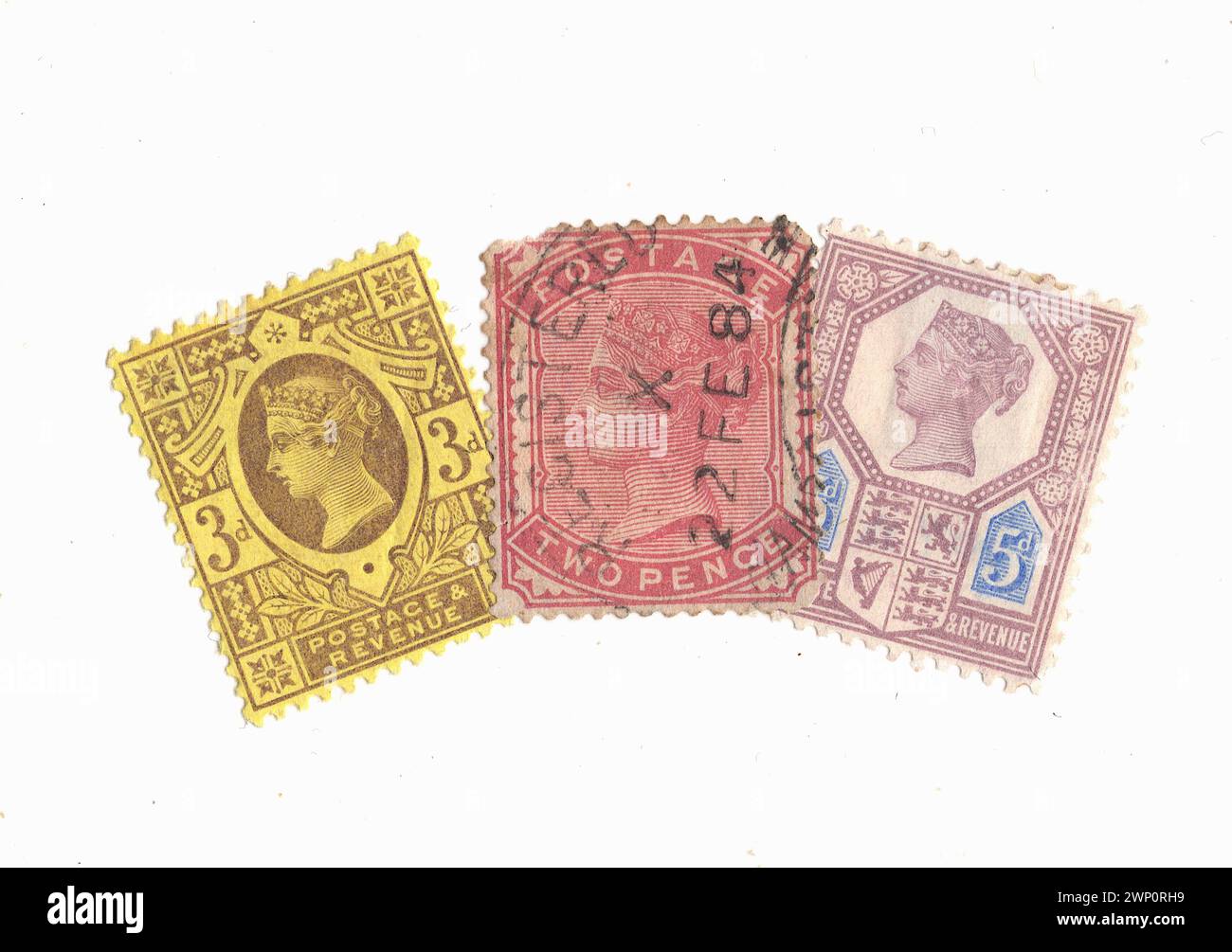 A montage of vintage Queen Victoria postage stamps from Great Britain ...