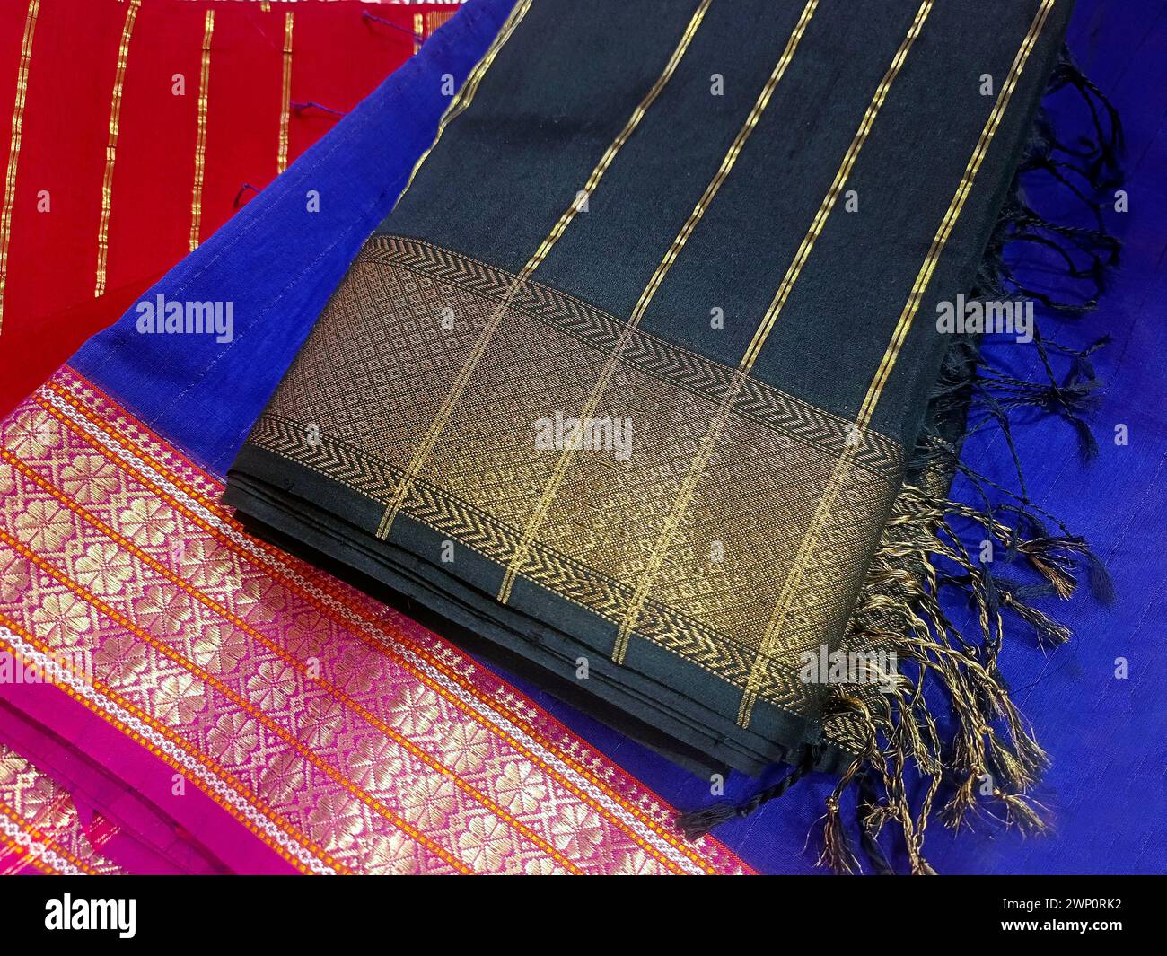 Hand Weaving Silk & Handloom Sarees, saree with golden details, woman ...