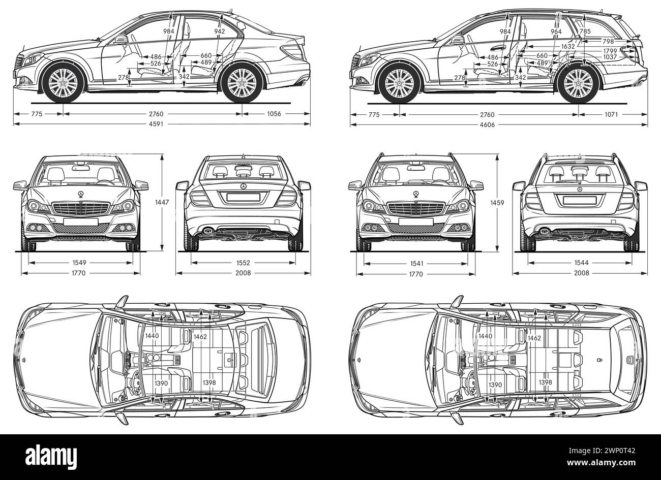 Mercedes Benz C Class Coupe 2010 Car Blueprint Stock Vector Image And Art Alamy