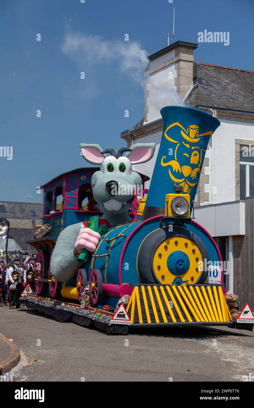 Scaër, France - May 29 2023: Train themed float of the Carnaval à l ...