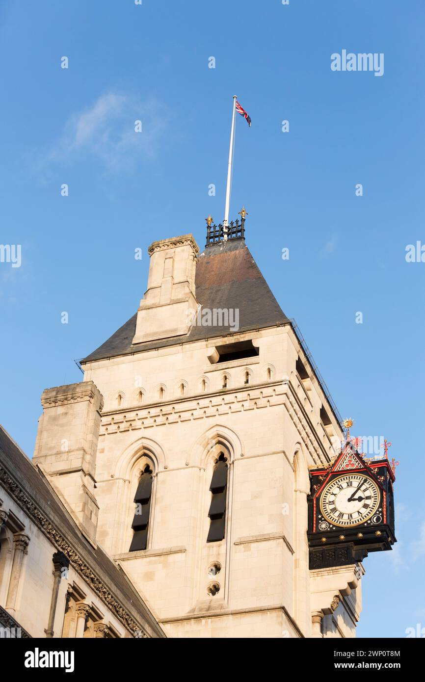 UK, London, the Royal Courts of Justice clock tower, The Strand, City ...