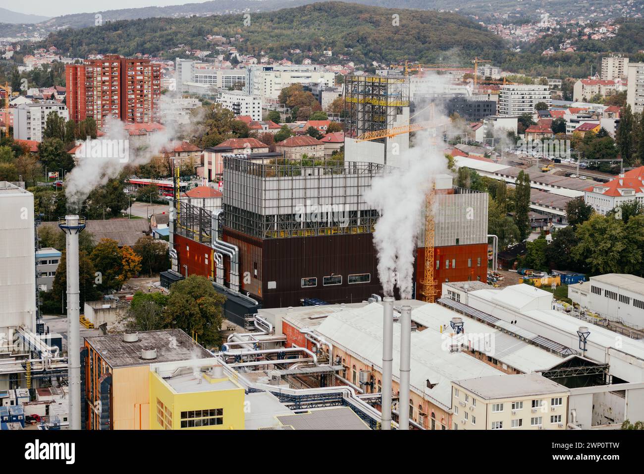 Industrial area of the city from a height, pollution of the city by the ...