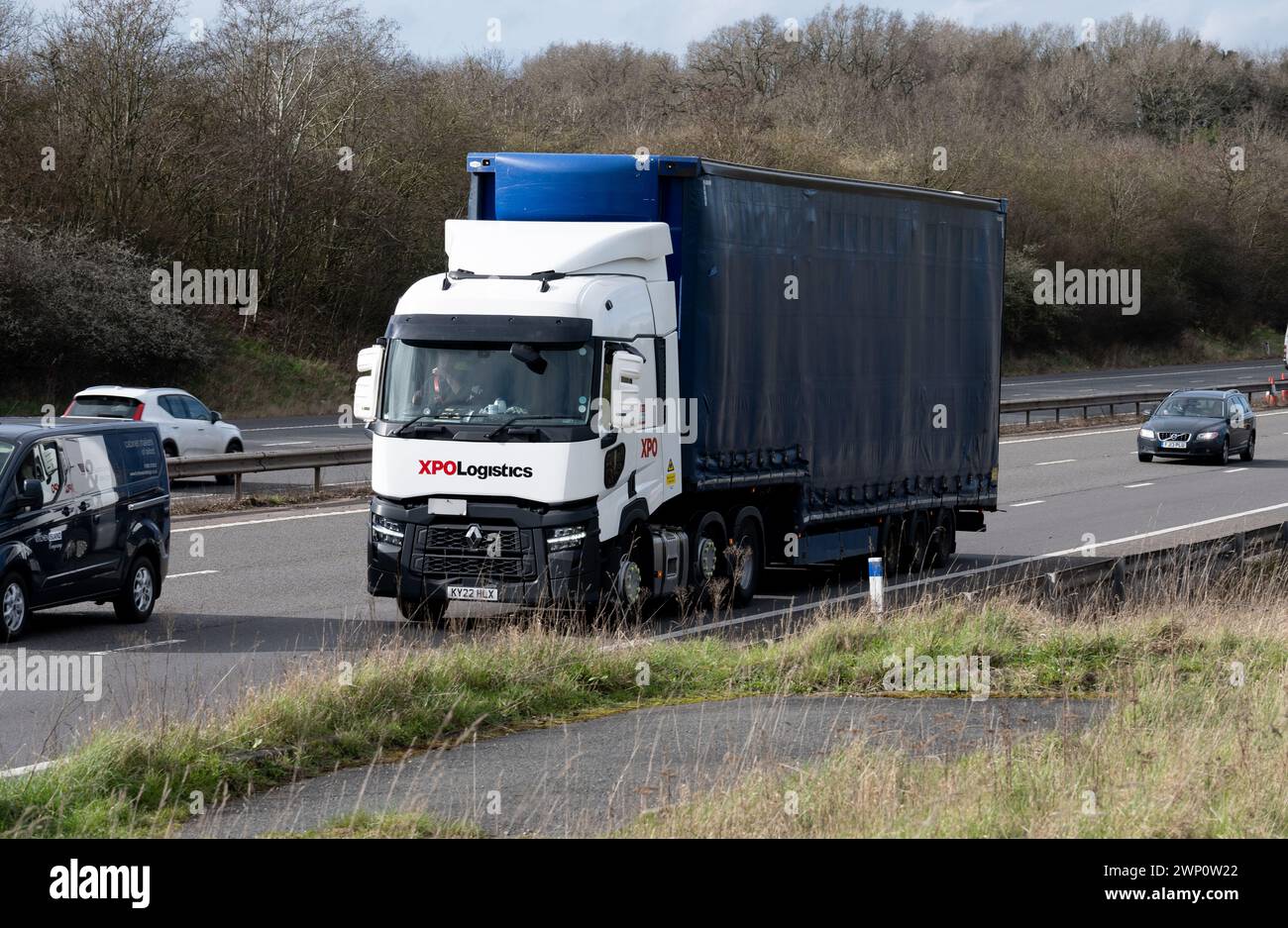 XPO Logistics lorry on the M40 motorway, Warwickshire, UK Stock Photo ...