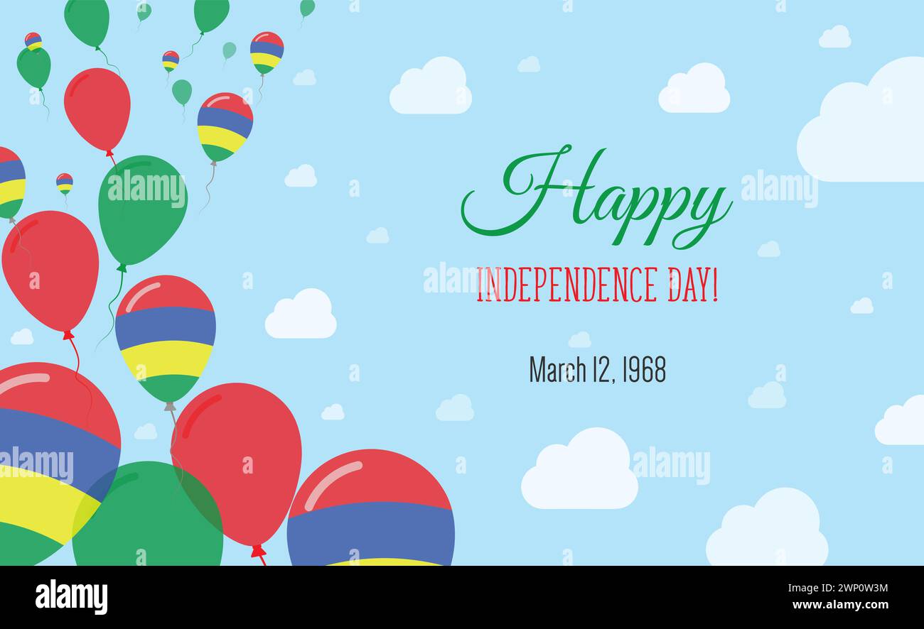 Mauritius Independence Day Sparkling Patriotic Poster. Row of Balloons ...