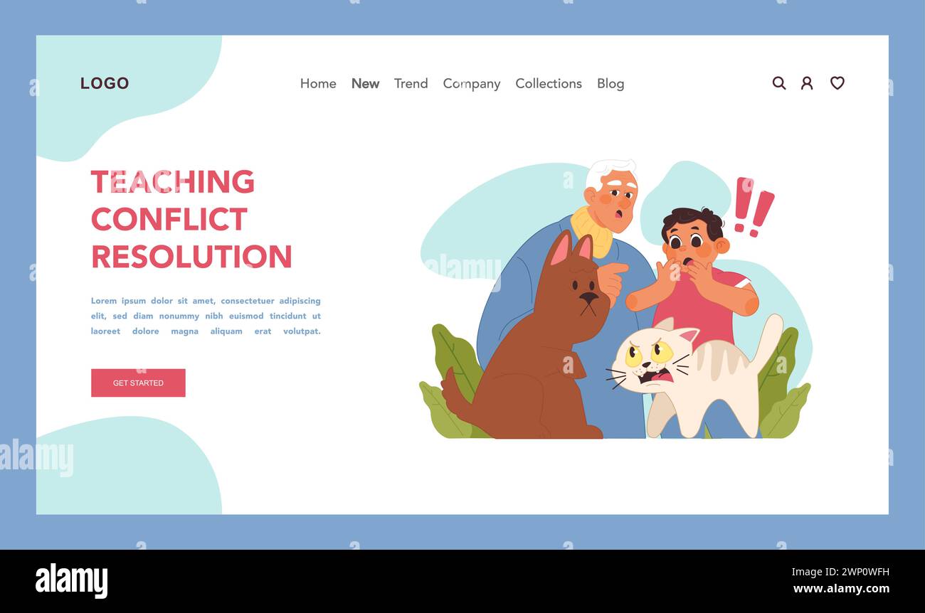 Conflict resolution concept. Tense moment as grandfather teaches child ...