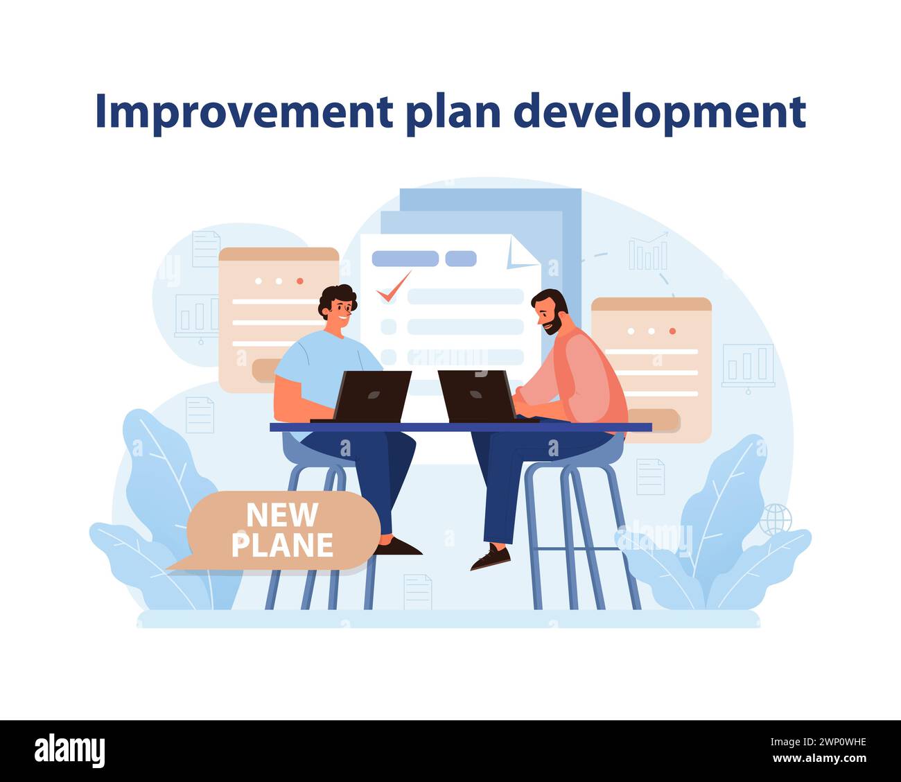 Benchmarking Plan Development Vector. Collaborative teamwork in action ...