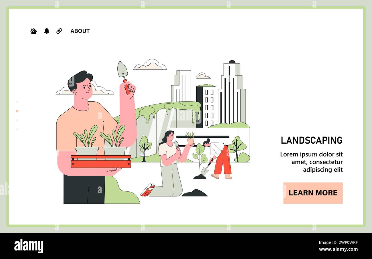 Air quality awareness web or landing. Urban greening. People engaging in urban landscaping and ...