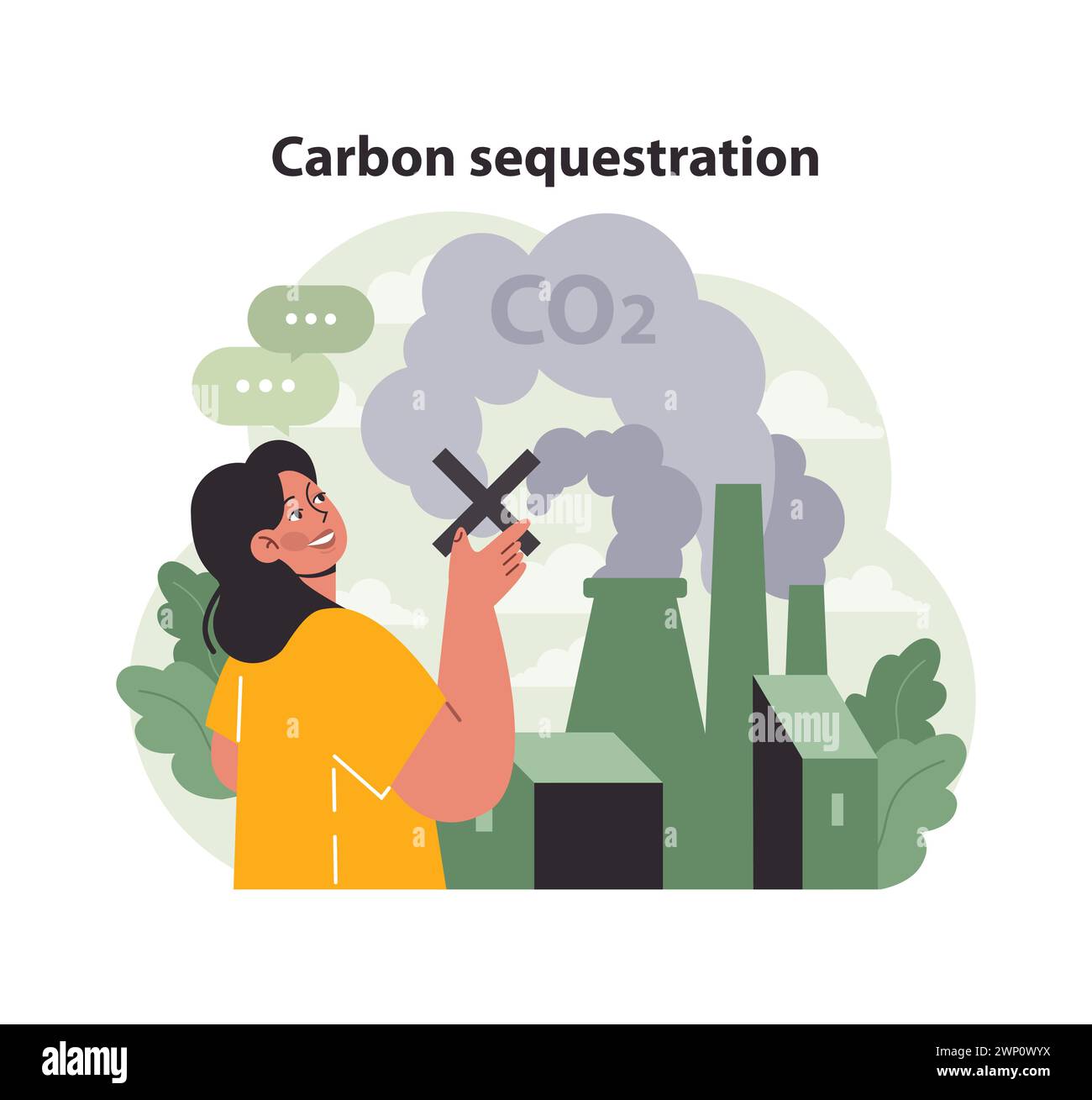 Woman highlighting the importance of reducing CO2 emissions from factories. Advocacy for cleaner ...