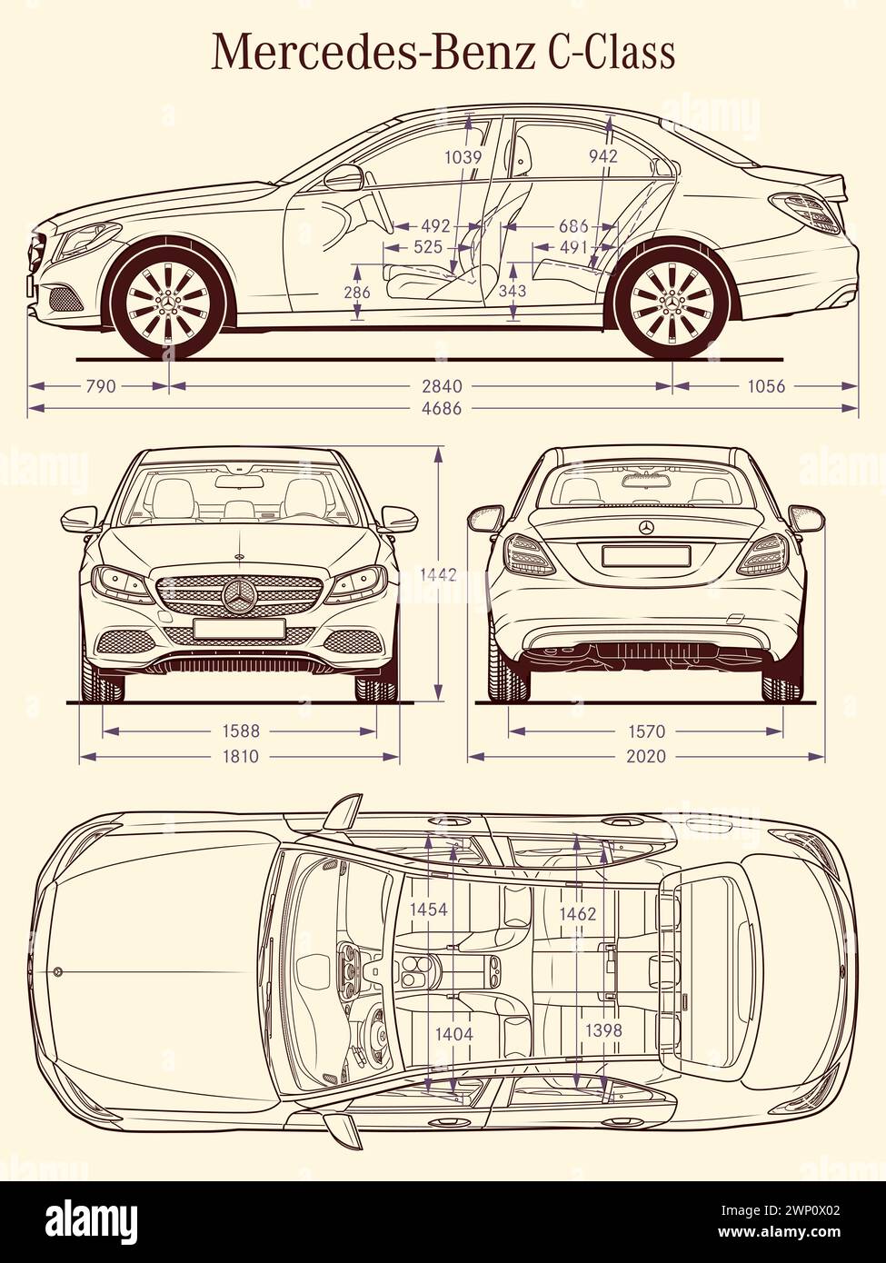 Mercedes Benz C Class 2014 car blueprint Stock Vector Image & Art - Alamy