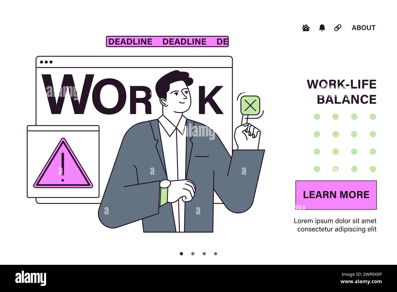 Employee efficiency web or landing. Business employee productive multitasking. Time management ...