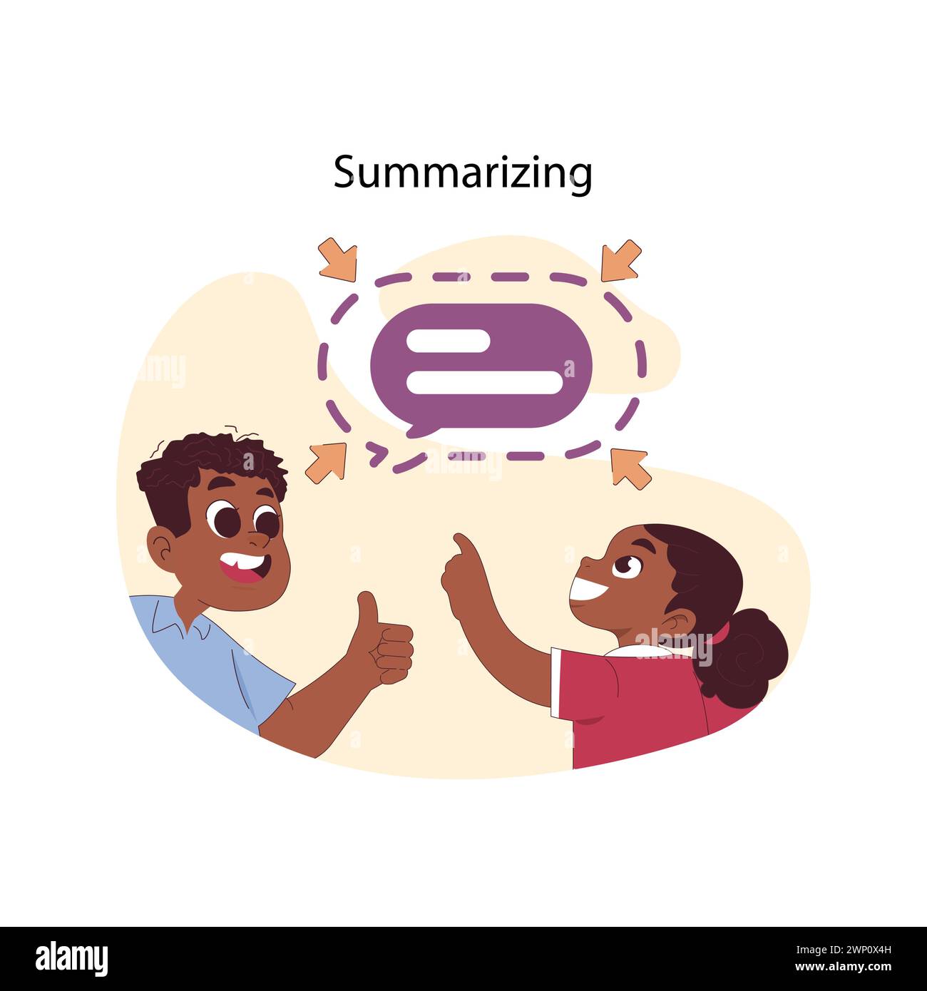 Summarizing concept. Girl learning to simplify message, while boy ...