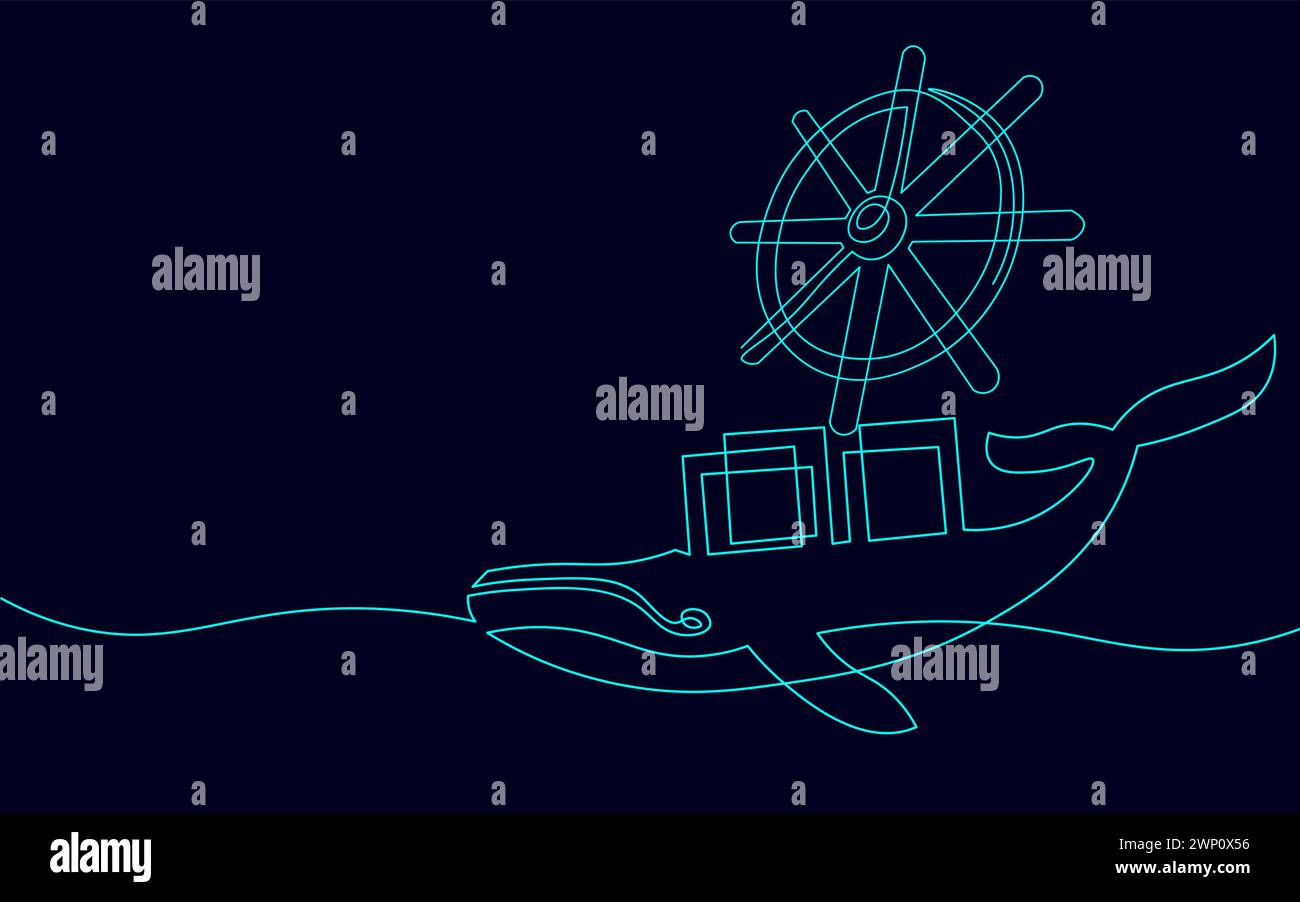 One continuous line wheel helm computer developer app concept. Business ...