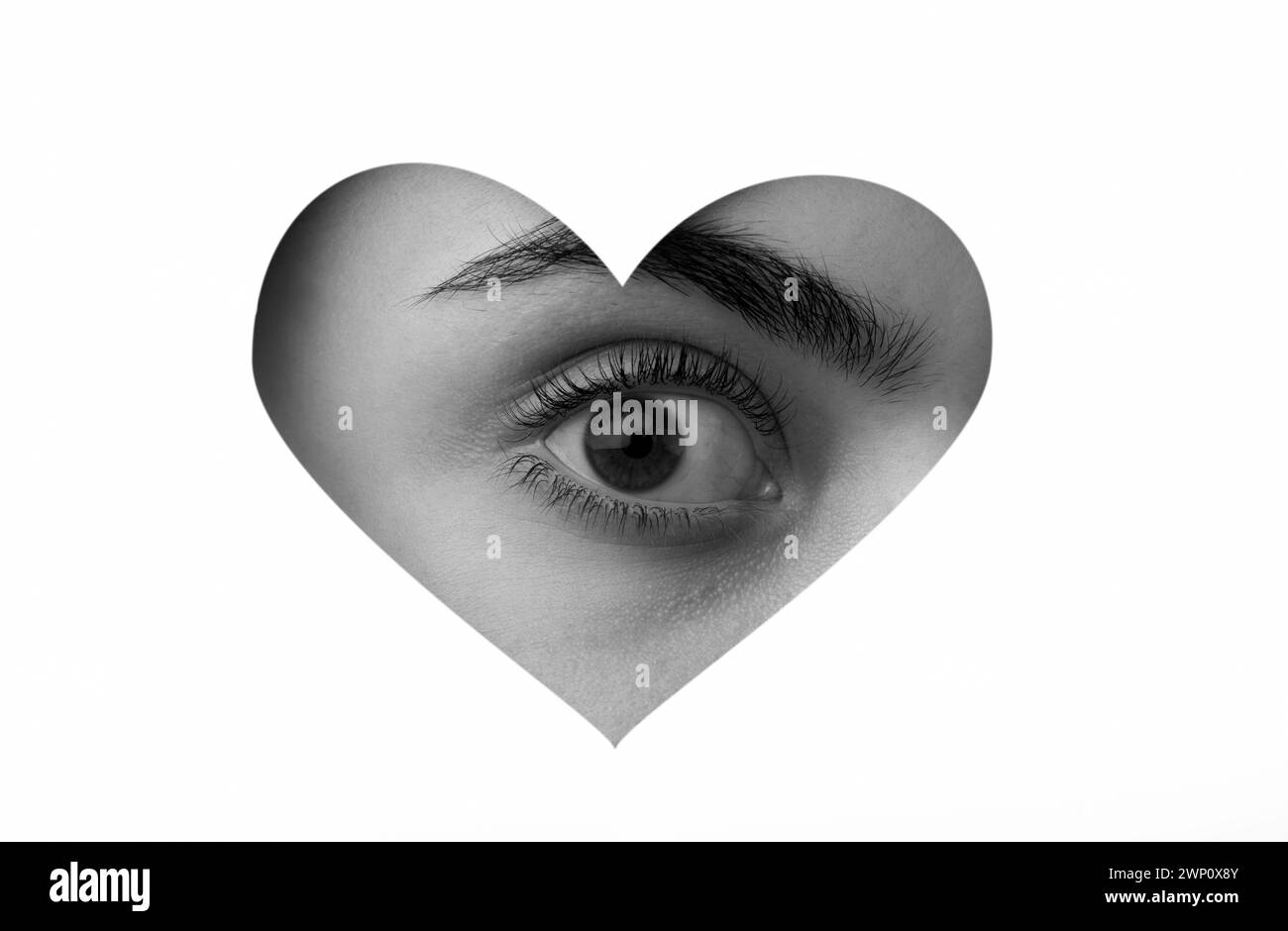 Eye through paper. Ophthalmology. Closeup eyes. Heart shaped hole Stock ...