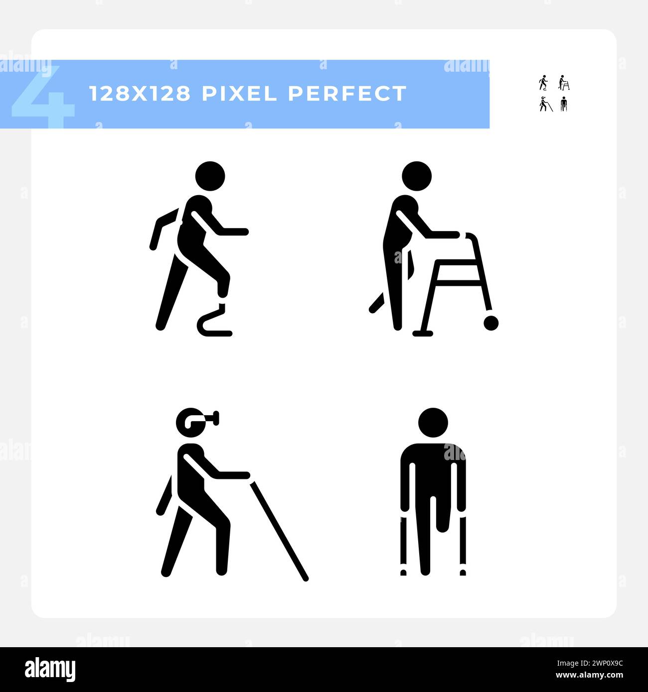 Leg amputation black glyph icons set on white space Stock Vector Image ...