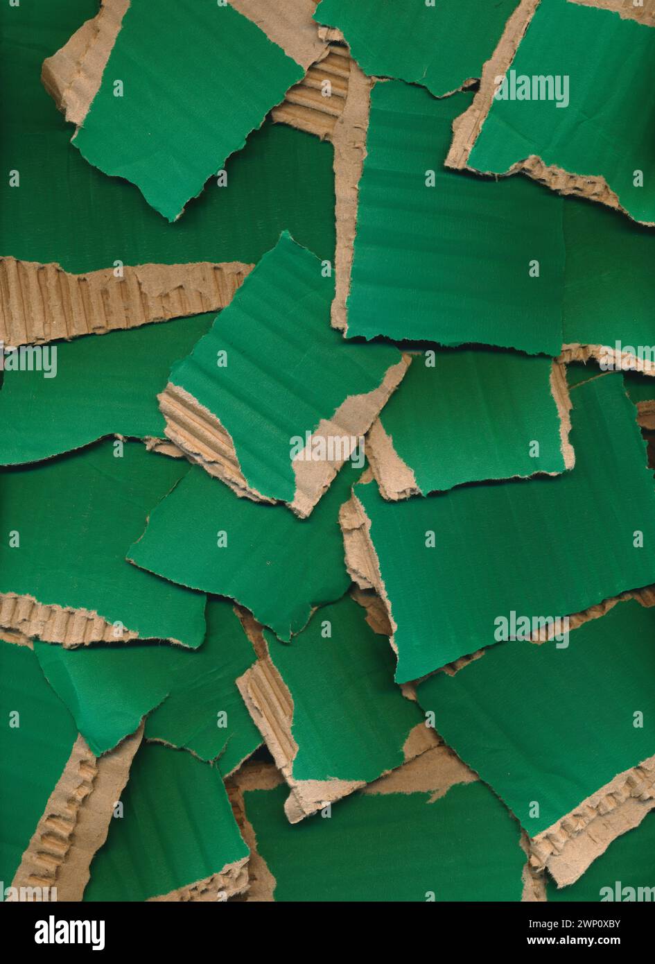 Texture from pieces of torn colored cardboard. Green brown carton ...