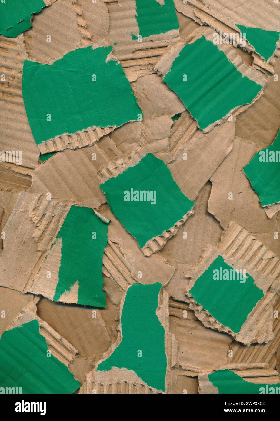 Texture from pieces of torn colored cardboard. Green brown carton ...