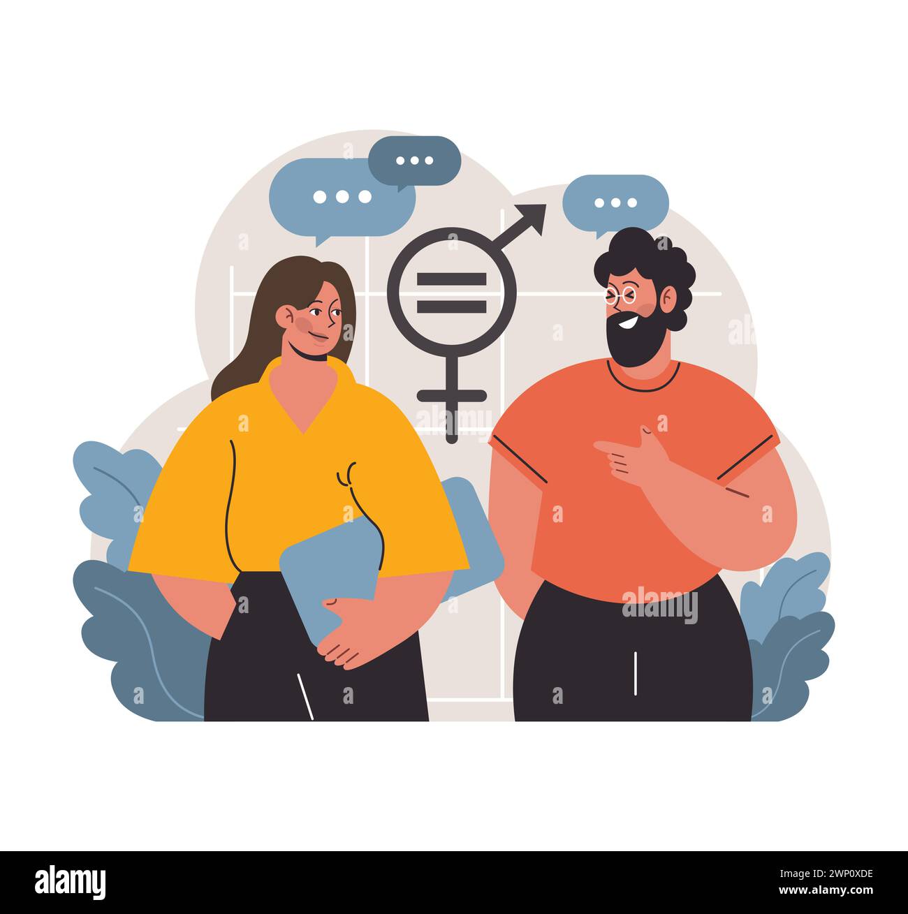 Two colleagues discussing equality. Man and woman with gender equality ...