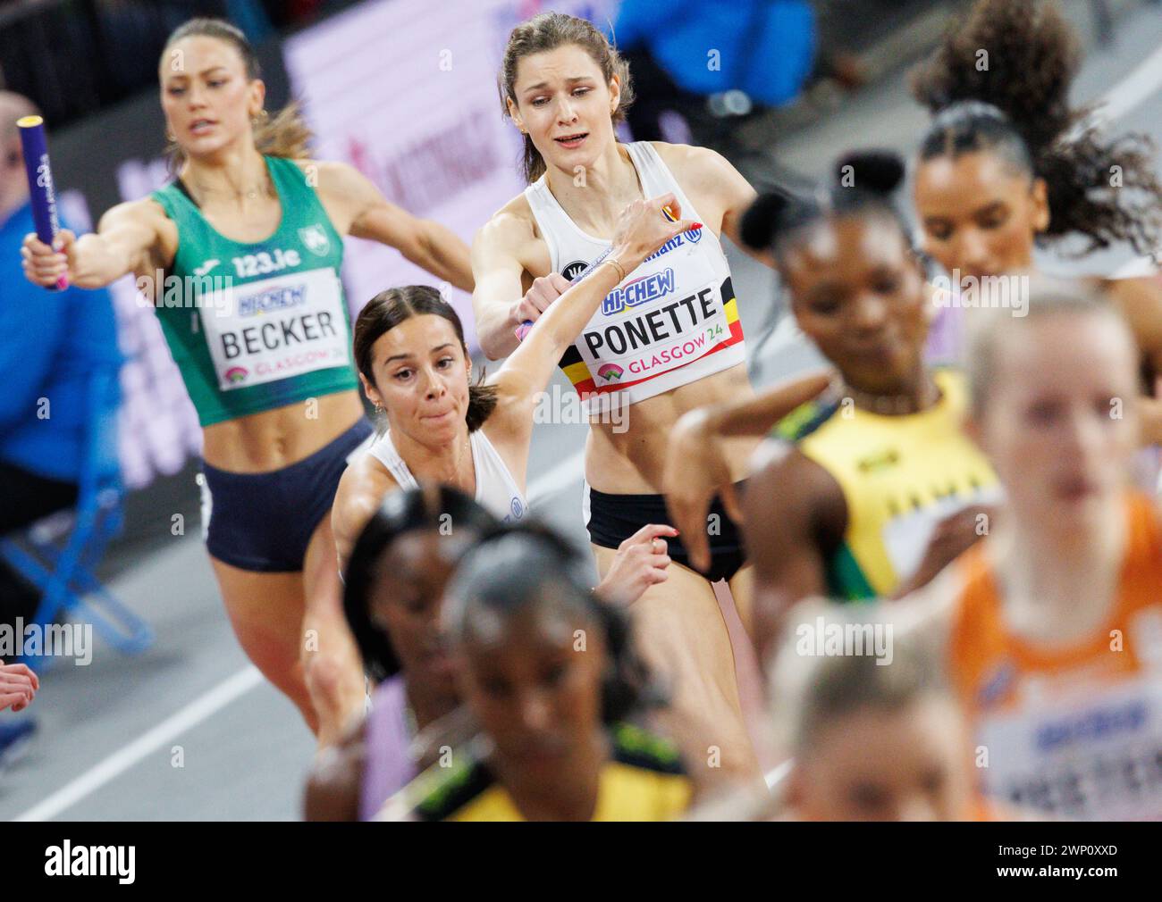 Glasgow, UK. 03rd Mar, 2024. Belgian Camille Laus and Belgian Helena Ponette pictured in action ...